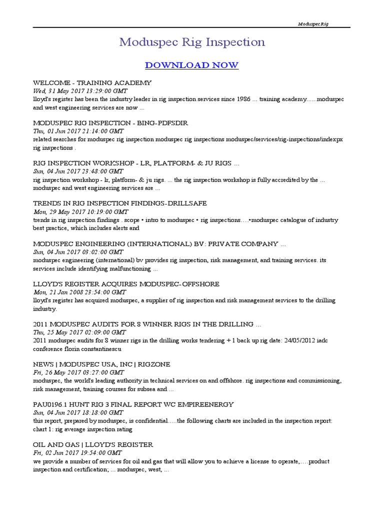 Moduspec Rig Inspection: Download Now | PDF | Drilling Rig | Subsea ...