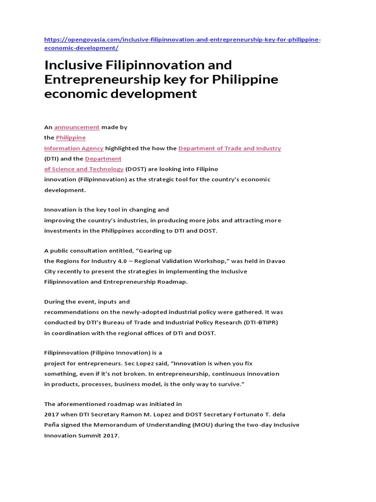 Filipinnovation: Key to Philippine Growth | PDF | Small And Medium ...