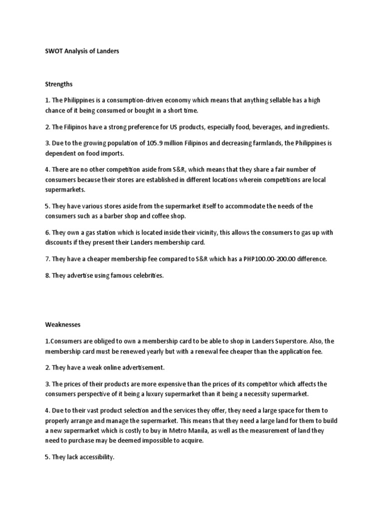 SWOT Analysis of Landers | PDF | Supermarket | Retail