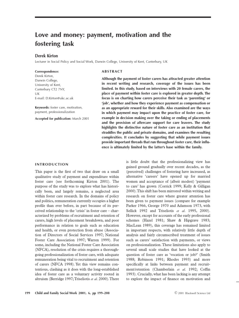 Love and Money Payment Motivation and The Fostering Task | Download ...