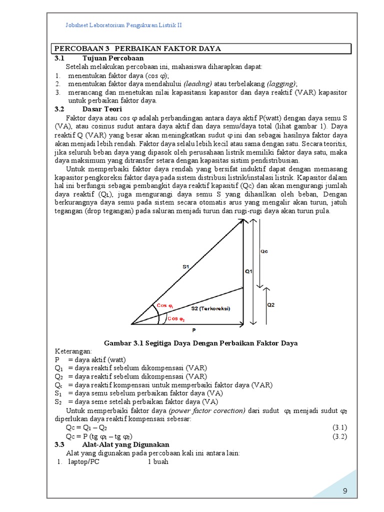 Modul Praktikum Pengukuran II Perbaikan Faktor Daya | PDF