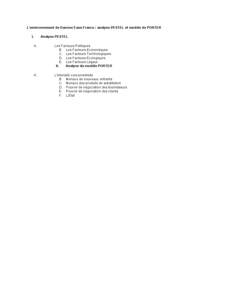 Analyse PESTEL de Danone Eaux France | PDF