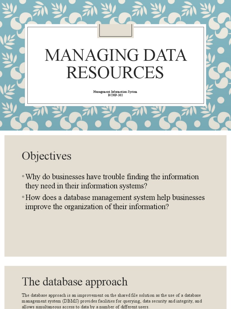 Managing Data Resources: Management Information System BCMP-302 | PDF | Relational Database ...