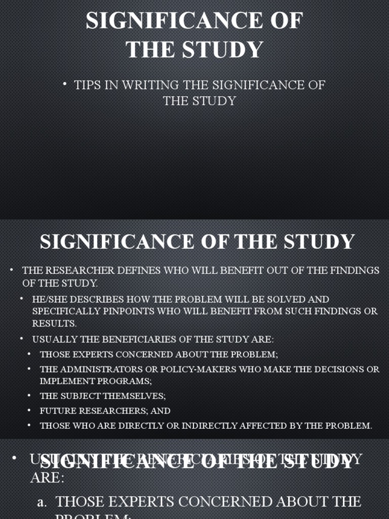 Guidelines for Writing the Significance of a Study: Beneficiaries ...
