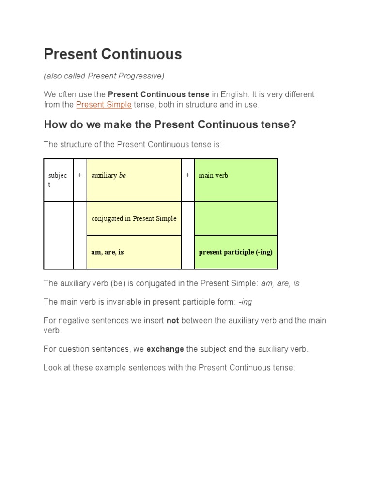 Present Continuous: How Do We Make The Present Continuous Tense? | PDF ...