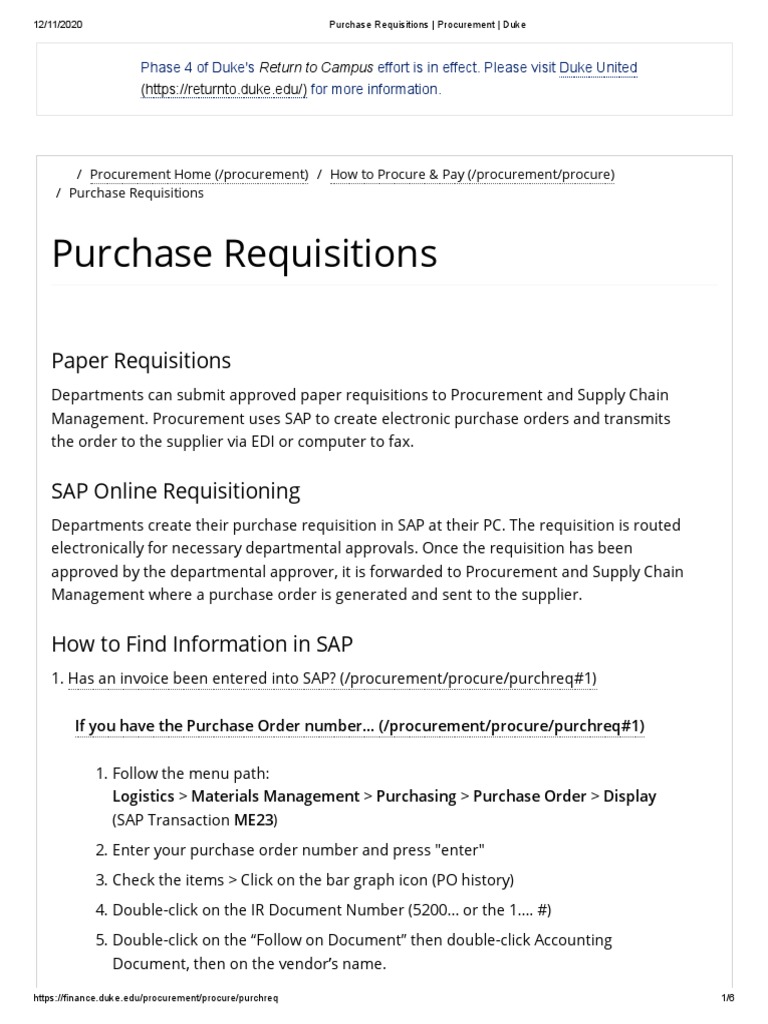Purchase Requisitions - Procurement - Duke PDF | PDF | Procurement | Accounts Payable
