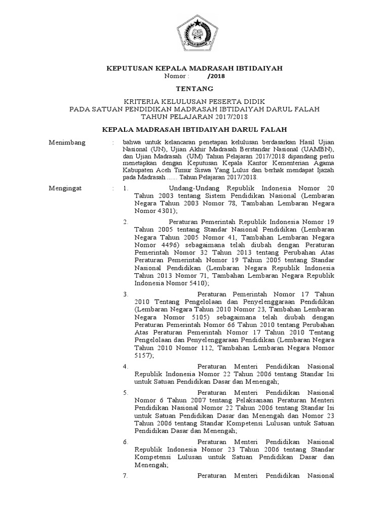 Contoh SK Penetapan Kelulusan | PDF