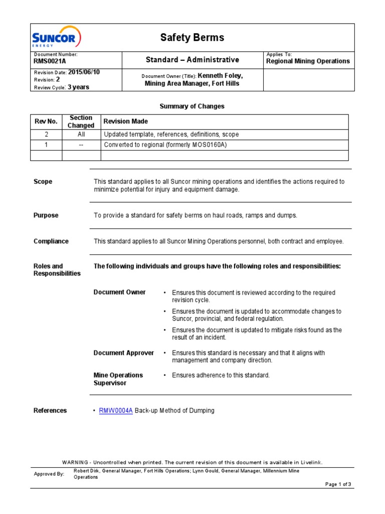 RMS0021A - Safety Berms Standard | PDF | Safety | Truck
