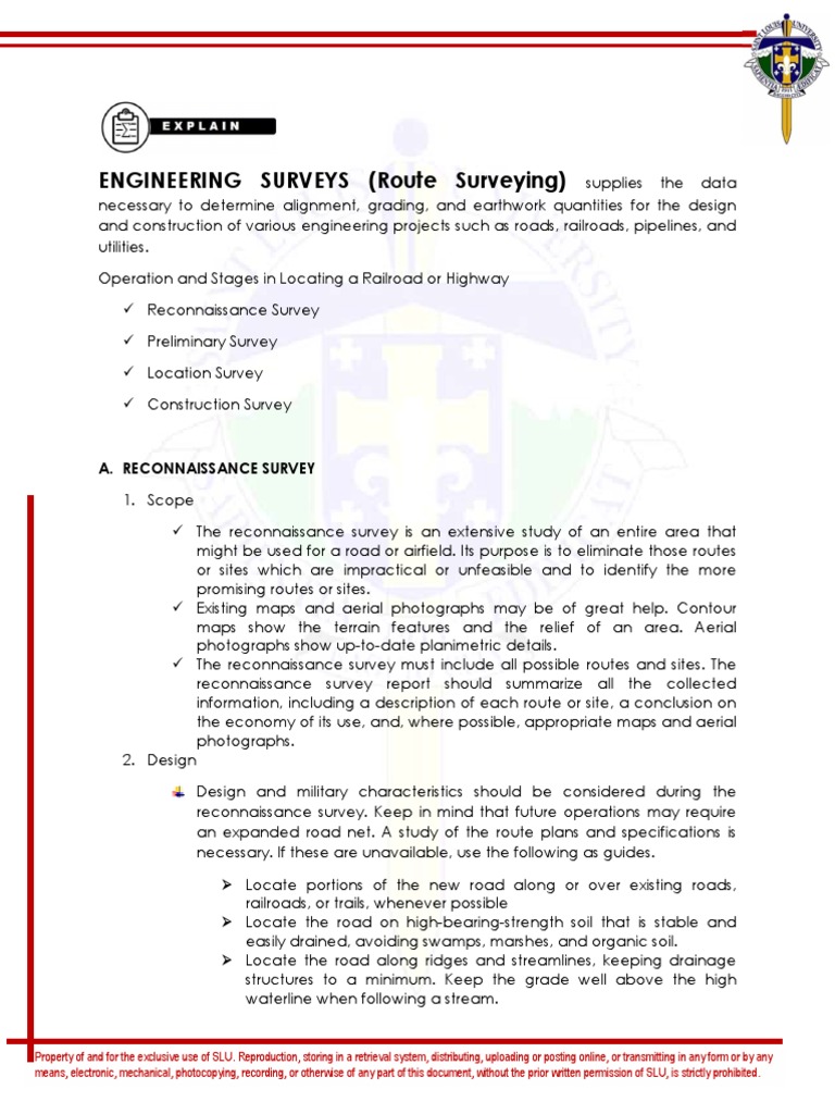 ENGINEERING SURVEYS (Route Surveying) | PDF | Surveying | Reconnaissance