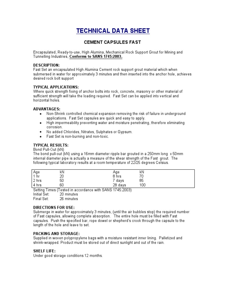 Capsule Cement Data Sheet - MSDS Certificate | PDF