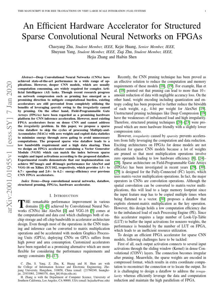 An Efficient Hardware Accelerator For Structured Sparse Convolutional Neural Networks On Fpgas ...