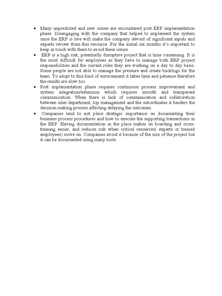 Many Unpredicted and New Issues Are Encountered Post ERP Implementation ...