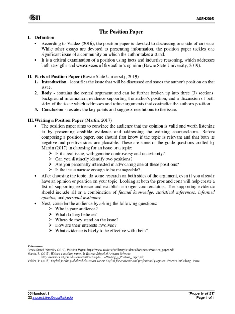 The Position Paper: Opinion, and Personal Testimony | PDF | Argument ...