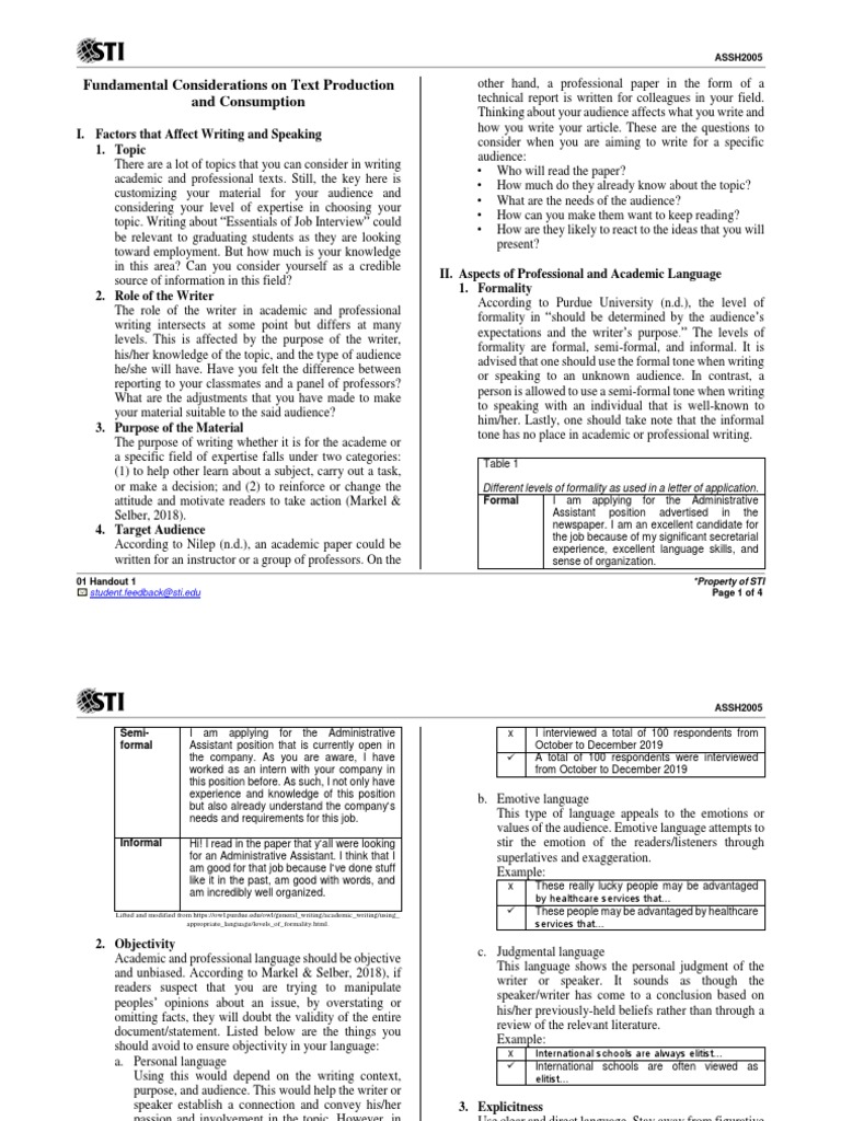 Fundamental Considerations On Text Production and Consumption ...
