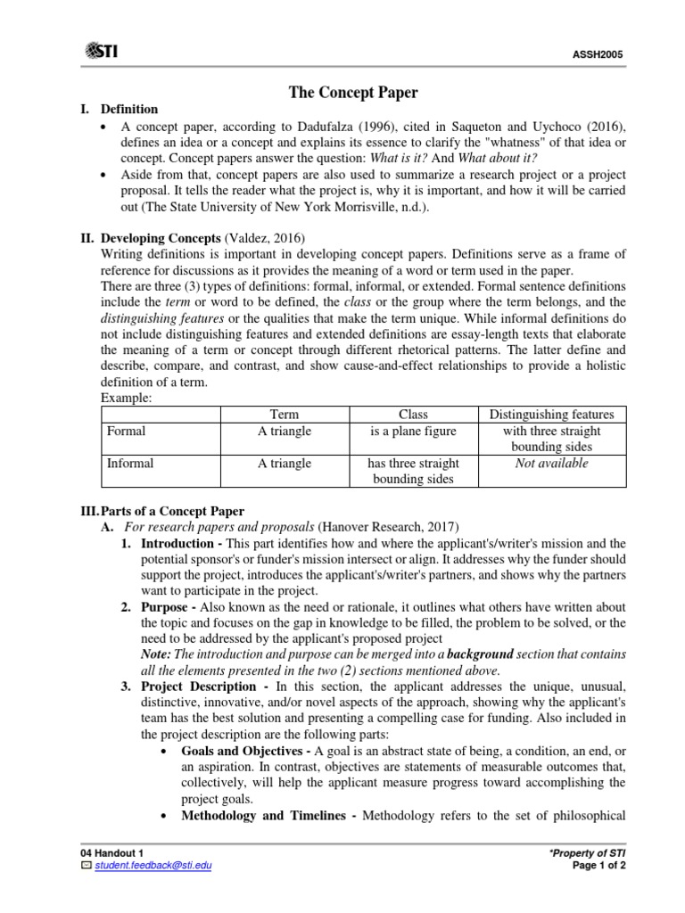 Concept Paper Definition | PDF | Concept | Definition