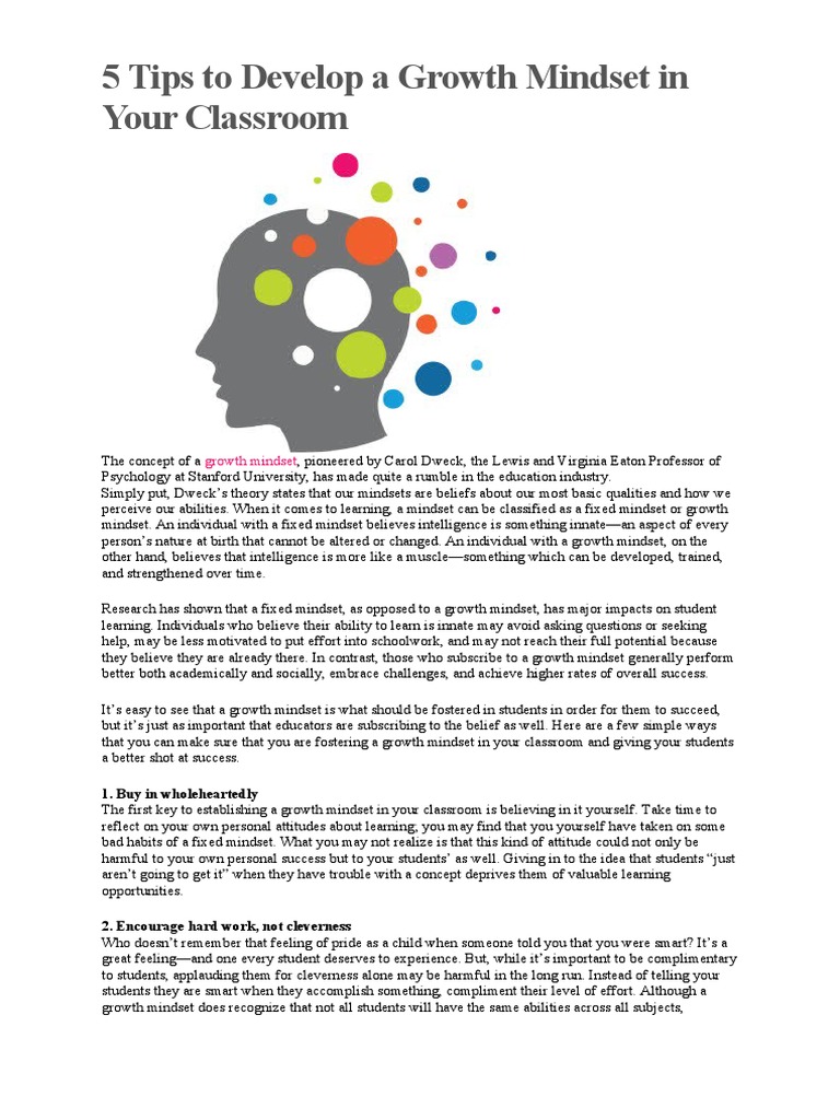 5 Tips To Develop A Growth Mindset in Your Classroom | PDF