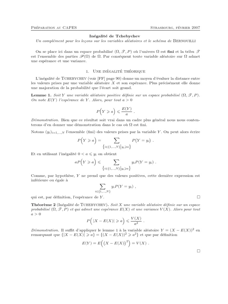 Tchebychev | PDF | Espérance mathématique | Probabilité