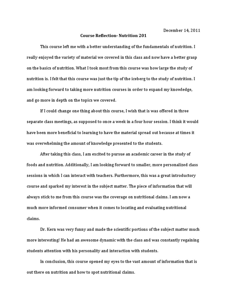 Nutrition Course Reflections and Insights | PDF | Dietitian | Foods