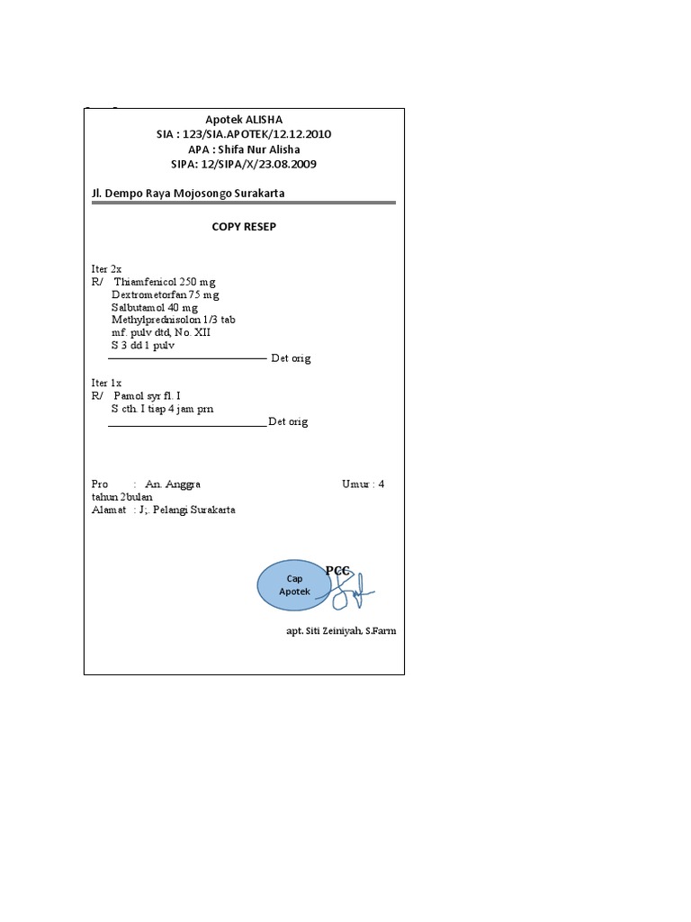 Contoh Copy Resep Apotek Alisha | PDF | Kesehatan Holistik | Sains ...