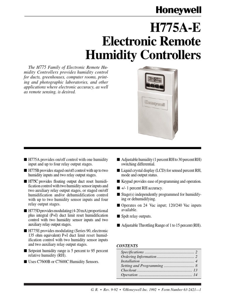 Humidity Controller H775 Brochure | PDF | Electrical Wiring | Relay