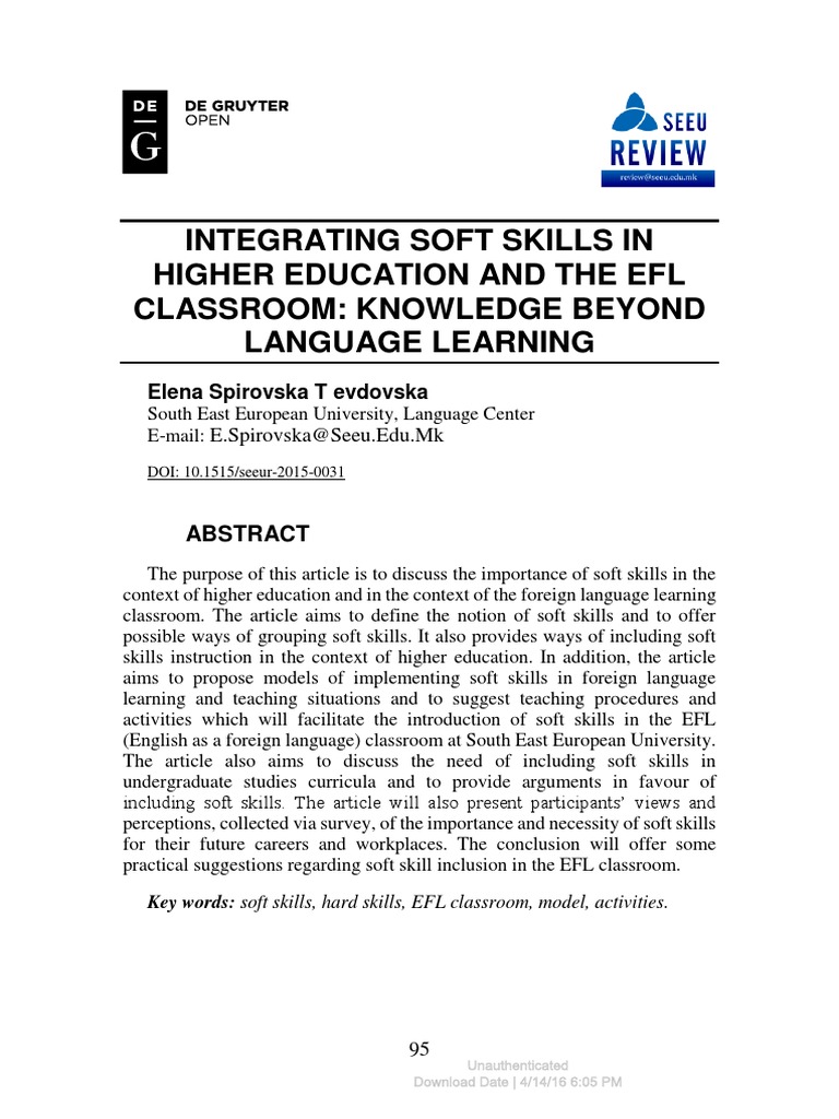 Integrating Soft Skills in Higher Education and TH | PDF | Curriculum ...
