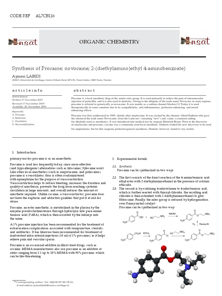 Synthesis of Procaine PDF | PDF | Anesthesia | Chemistry