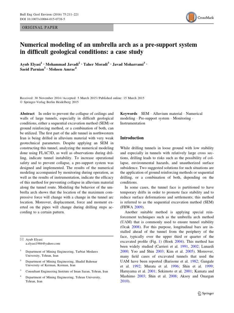Umbrella Arch Pre-Support System Study | PDF | Tunnel | Strength Of ...