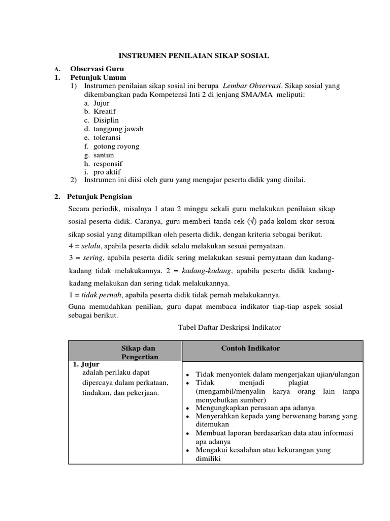 Instrumen Penilaian 2019 Fix | PDF