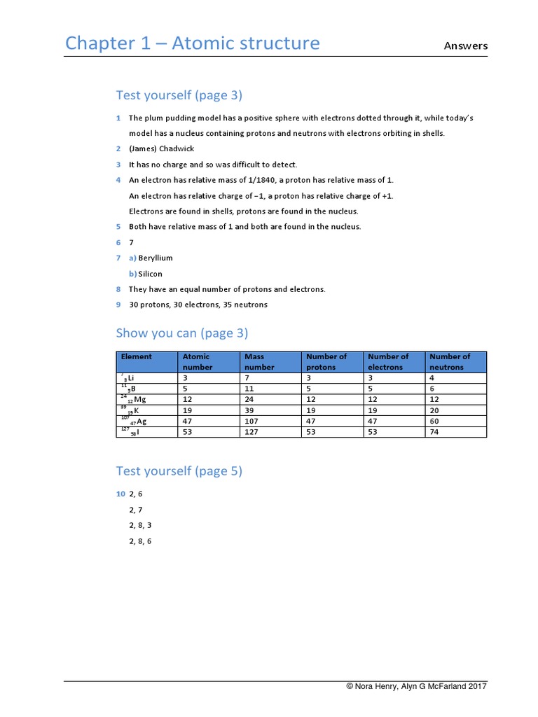 Chapter 1 - Atomic Structure: Test Yourself (Page 3) | PDF | Ionic ...
