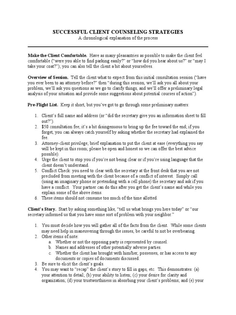 A Roadmap to Effective Client Counseling: Guidance on Establishing ...