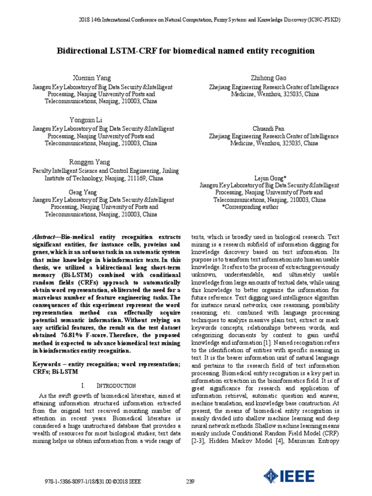 Bidirectional LSTM-CRF For Biomedical Named Entity Recognition | PDF | Machine Learning ...