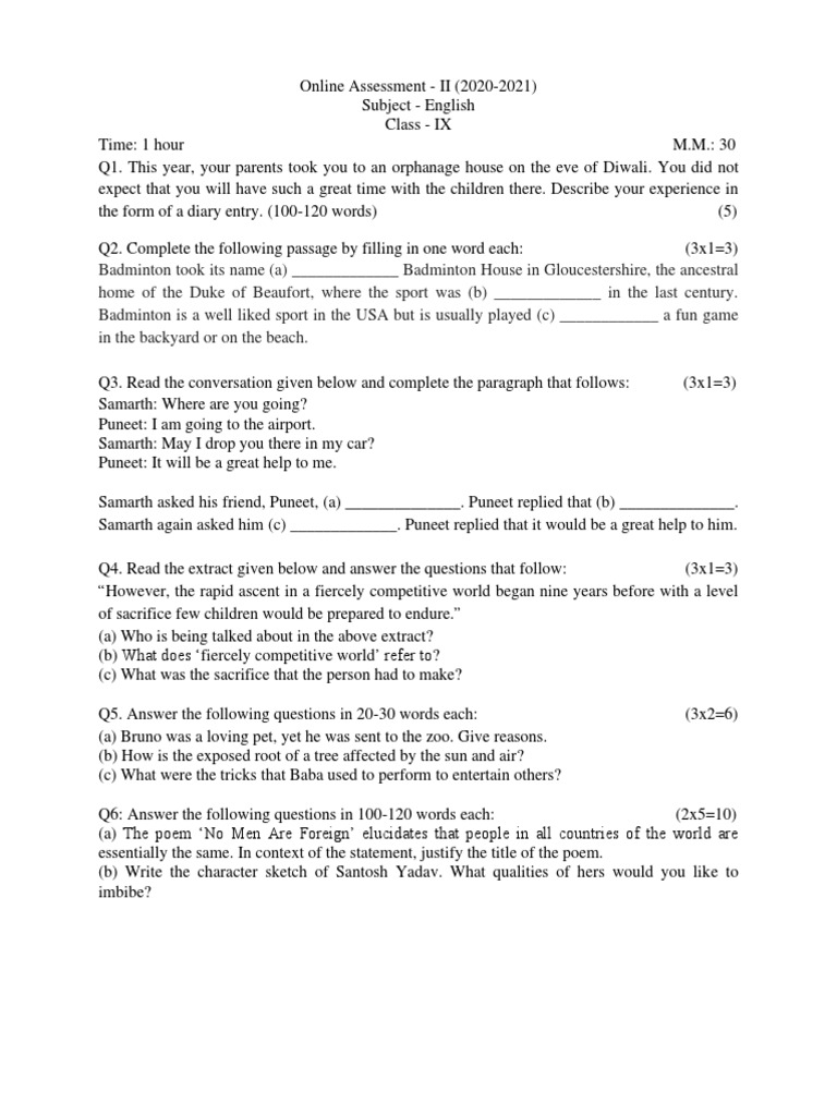 English Periodic Test Paper | PDF