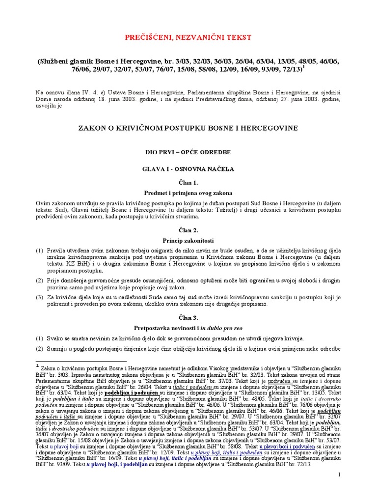 Zakon o Krivicnom Postupku BH PDF | PDF
