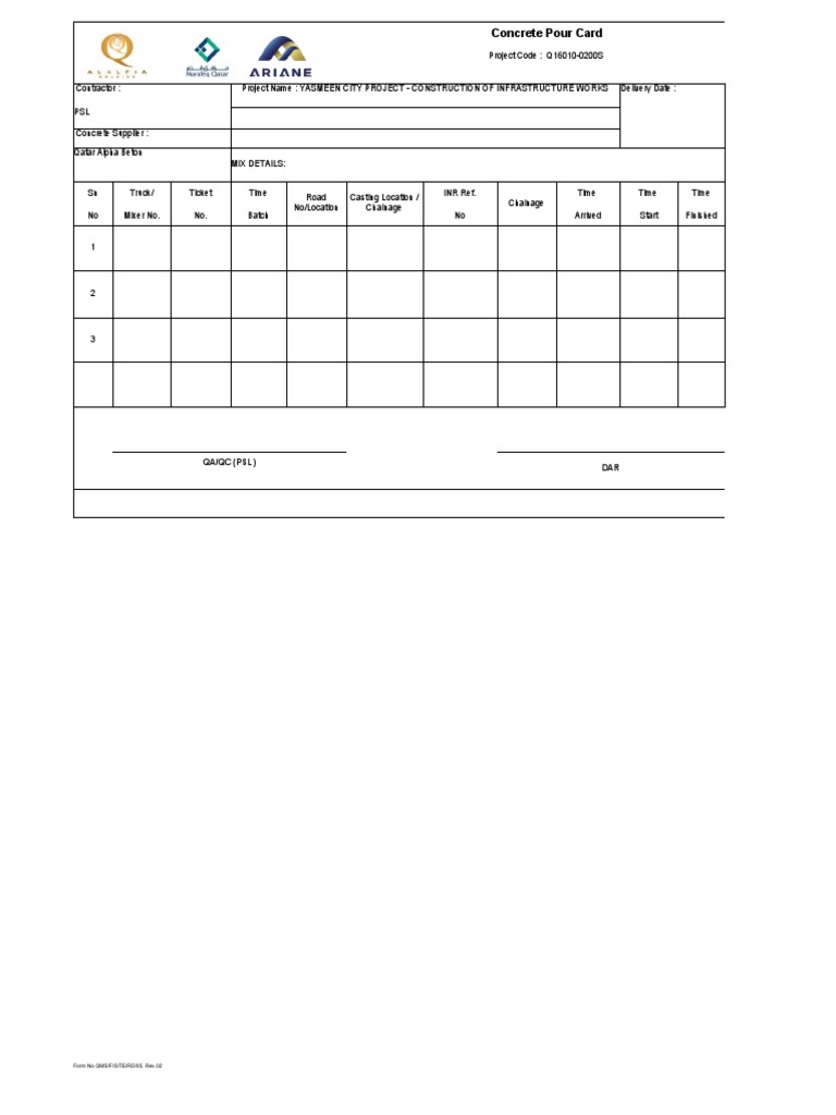 Concrete Pour Card | PDF