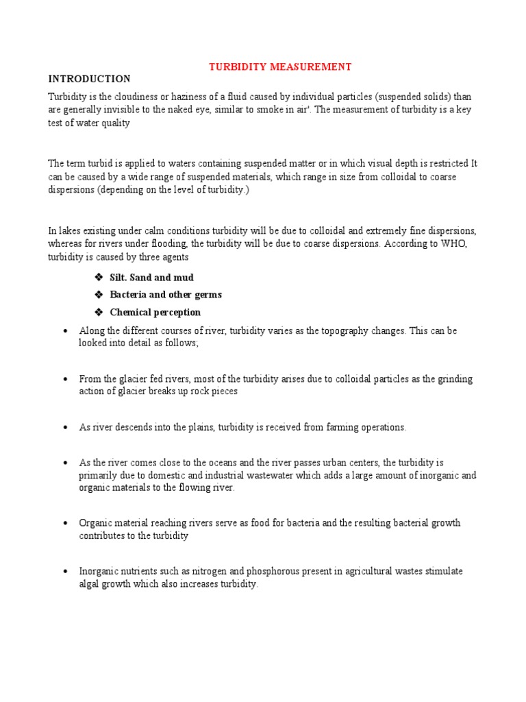 Turbidity Measurement Experiment | PDF | Water Purification ...