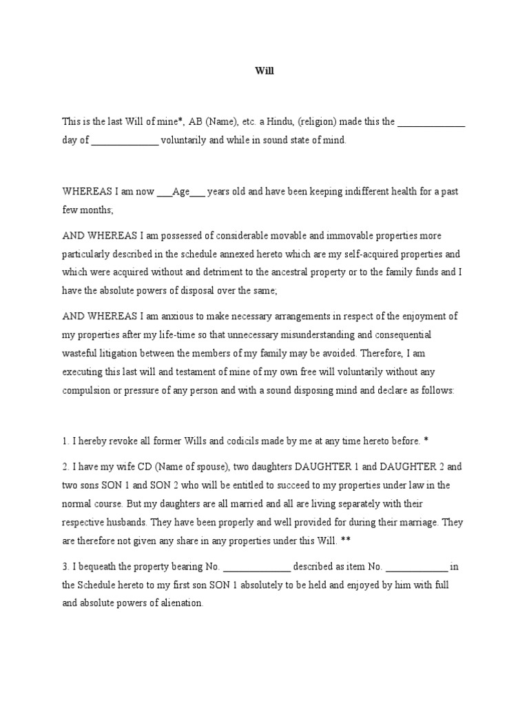 Sample Format 2 - Simple Will | PDF | Property | Will And Testament