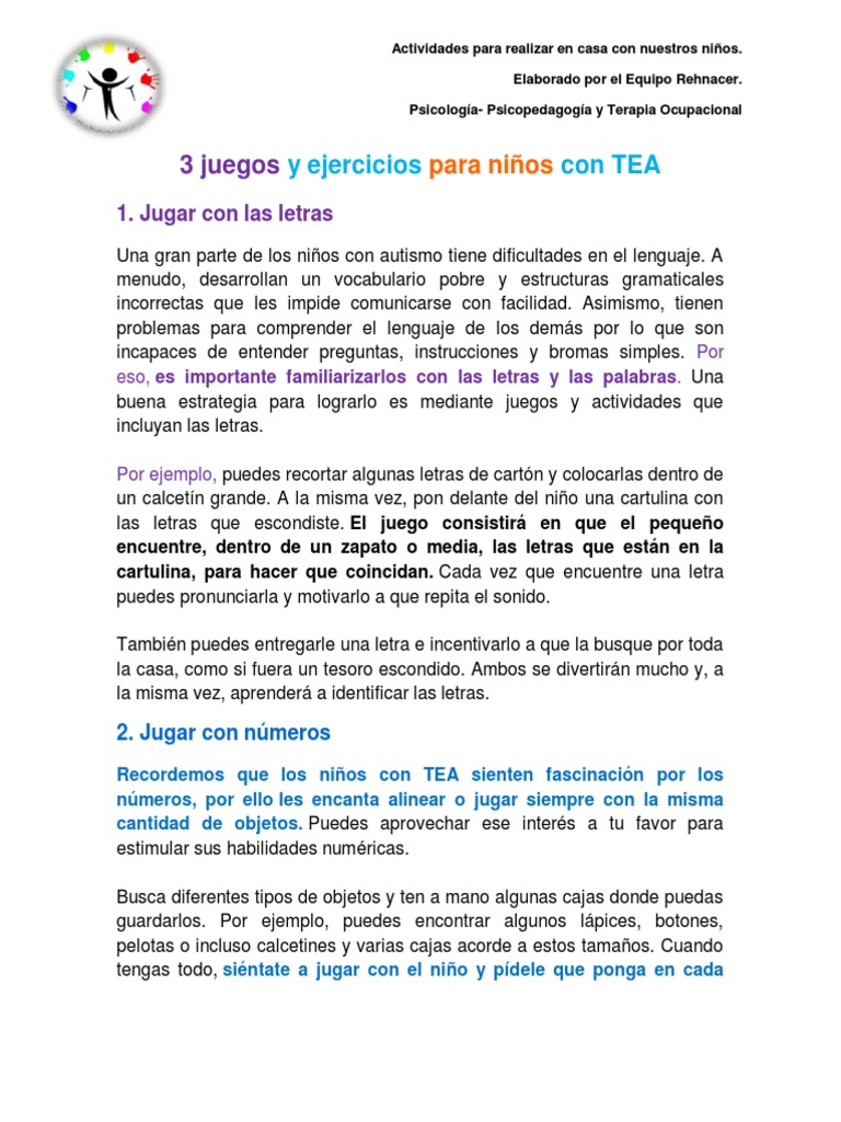 3 Juegos y Ejercicios para Niños Con TEA | PDF | Espectro autista | Science