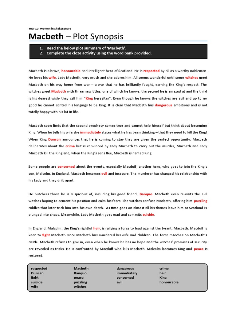 Macbeth Summary Close Passage - Danny T | PDF | Macbeth | Shakespearean ...