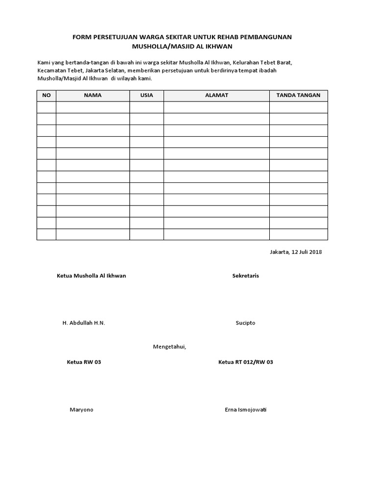 Form Persetujuan Warga | PDF