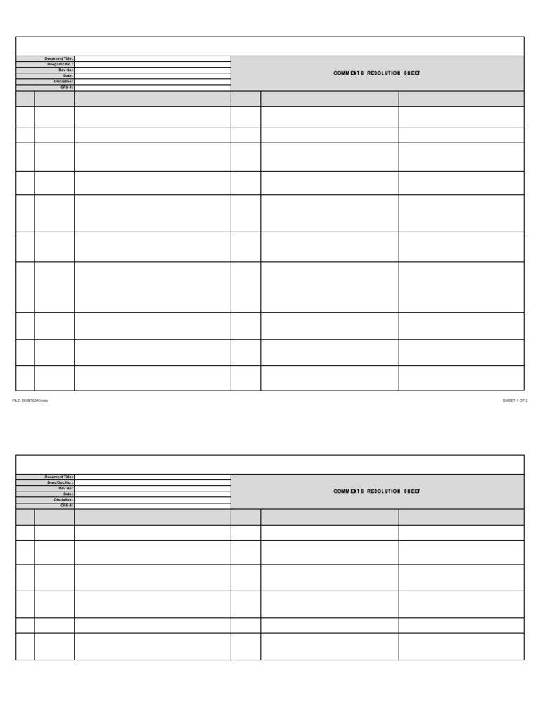 Comments Resolution Sheet | PDF