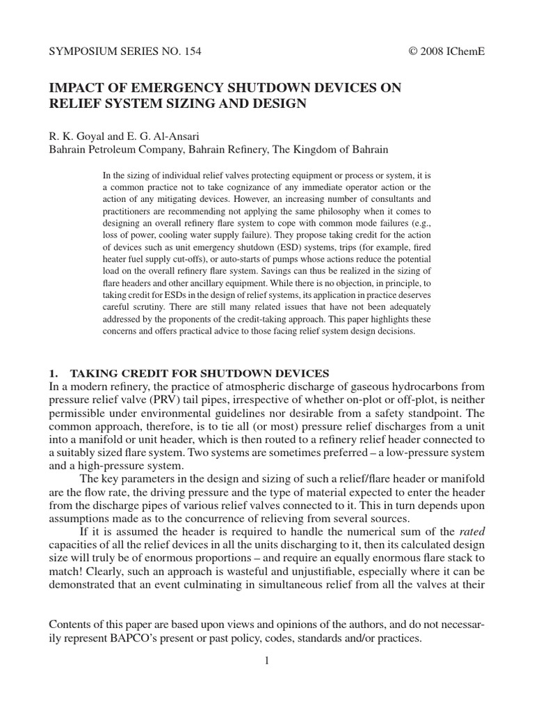 Impact of Emergency Shutdown Devices On Relief System Sizing and Design ...