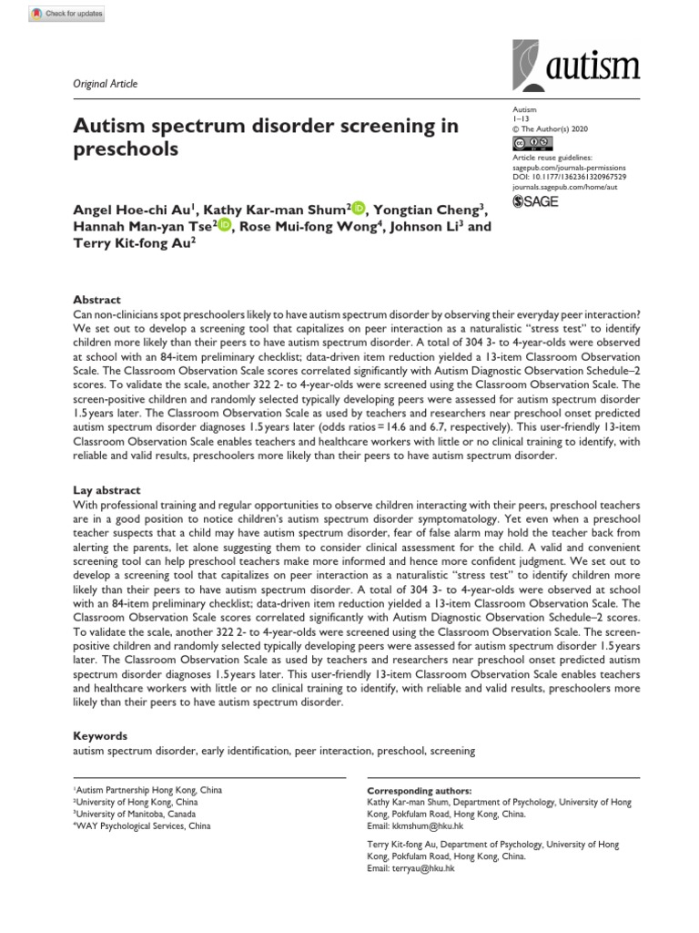 Autism Spectrum Disorder Screening in Preschools | PDF | Autism ...