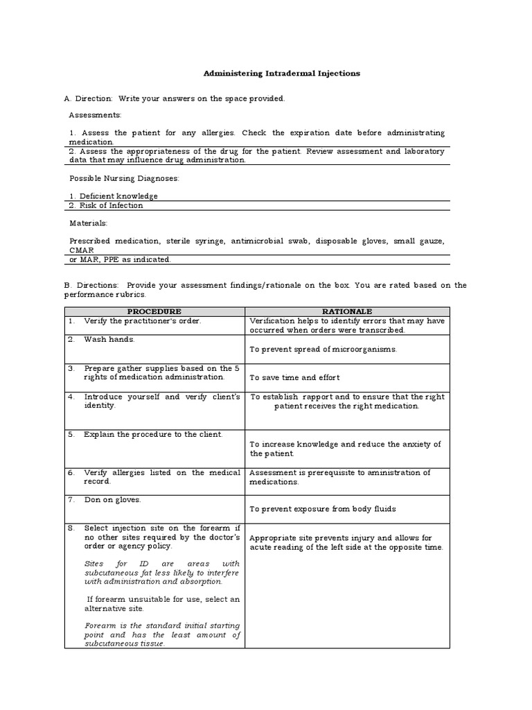 Intradermal Injection Administration Guide | PDF | Injection (Medicine ...