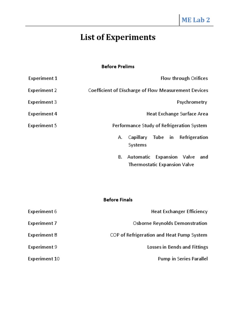 D - List of Experiments | PDF | Science & Mathematics