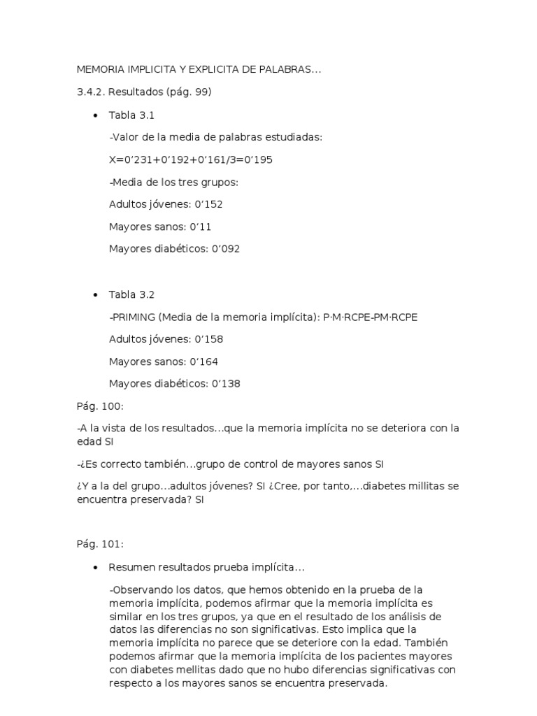 Memoria Implicita y Explicita de Palabras | PDF | Memoria | Ciencia ...