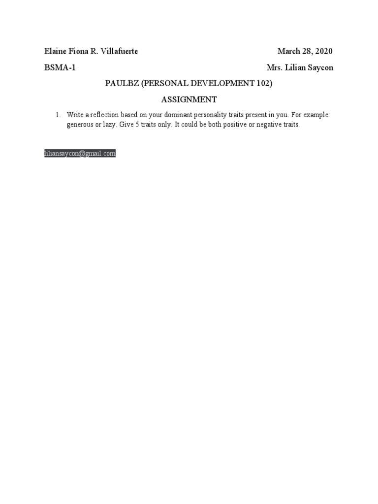 Personal Development Assignment | PDF