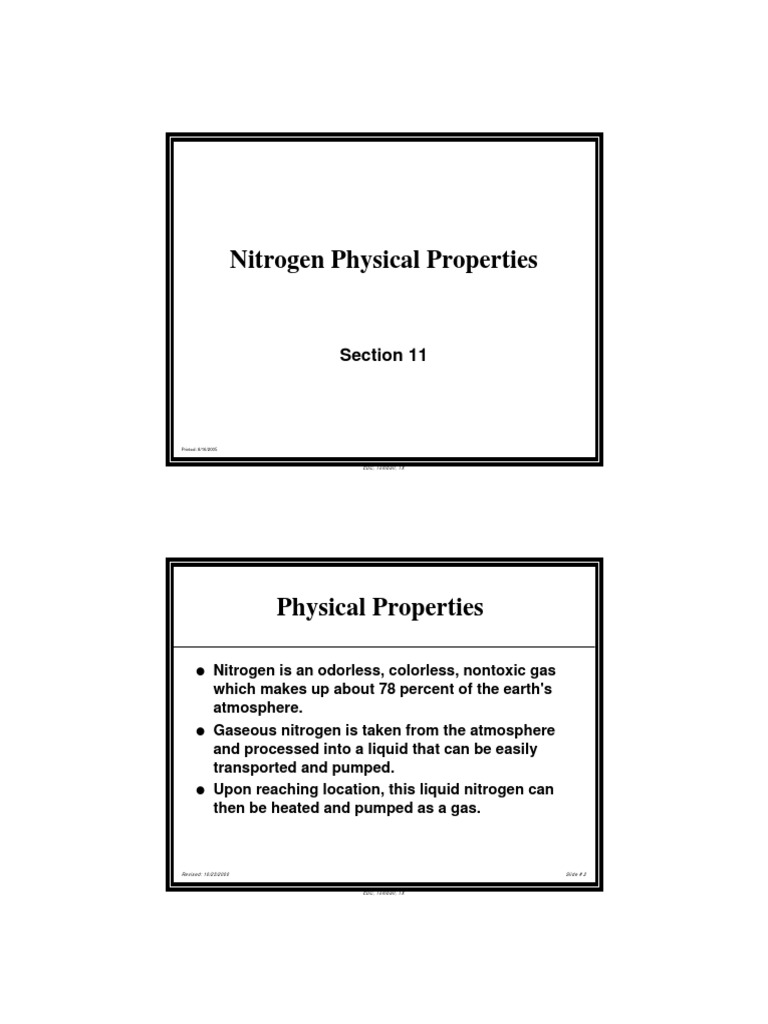 Nitrogen Physical Properties Overview | PDF | Gases | Pressure