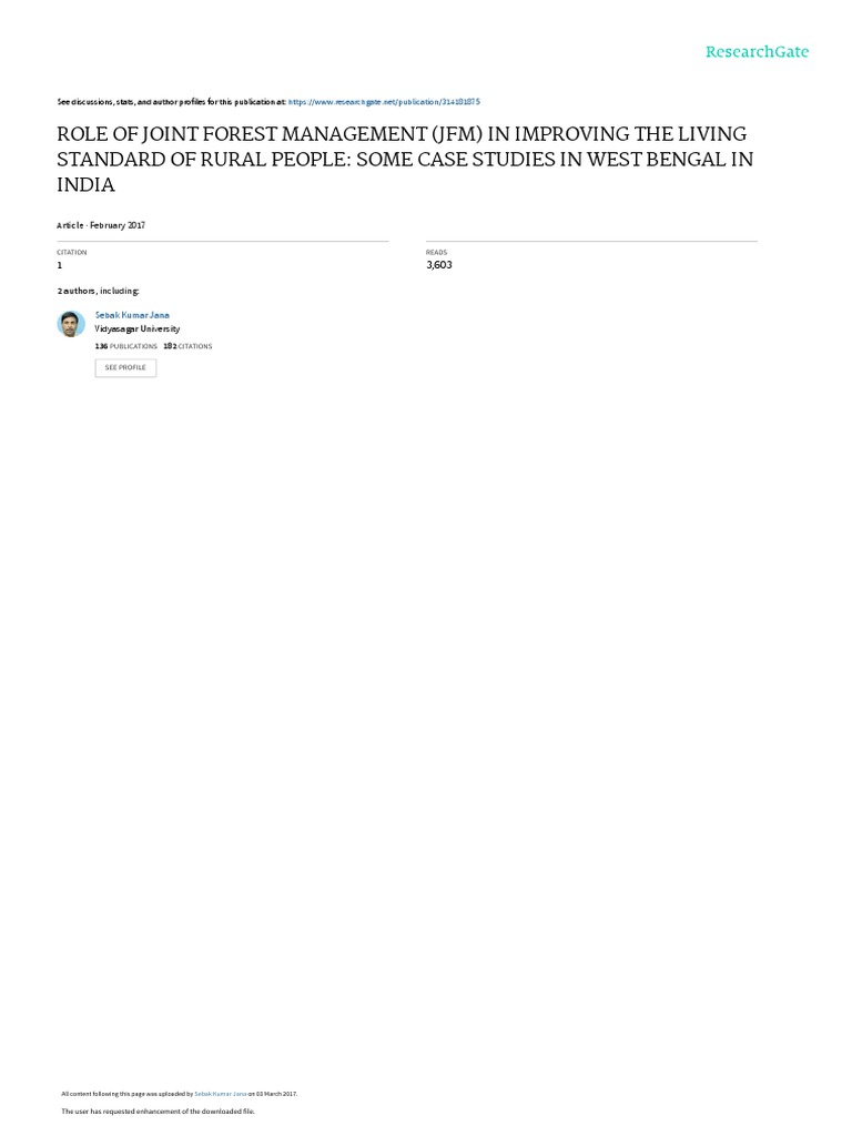 Role of Joint Forest Management (JFM) in Improving The Living Standard ...