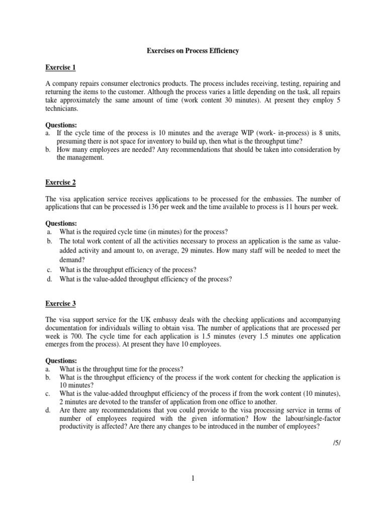 Exercises On Process Efficiency | PDF | Travel Visa | Inventory