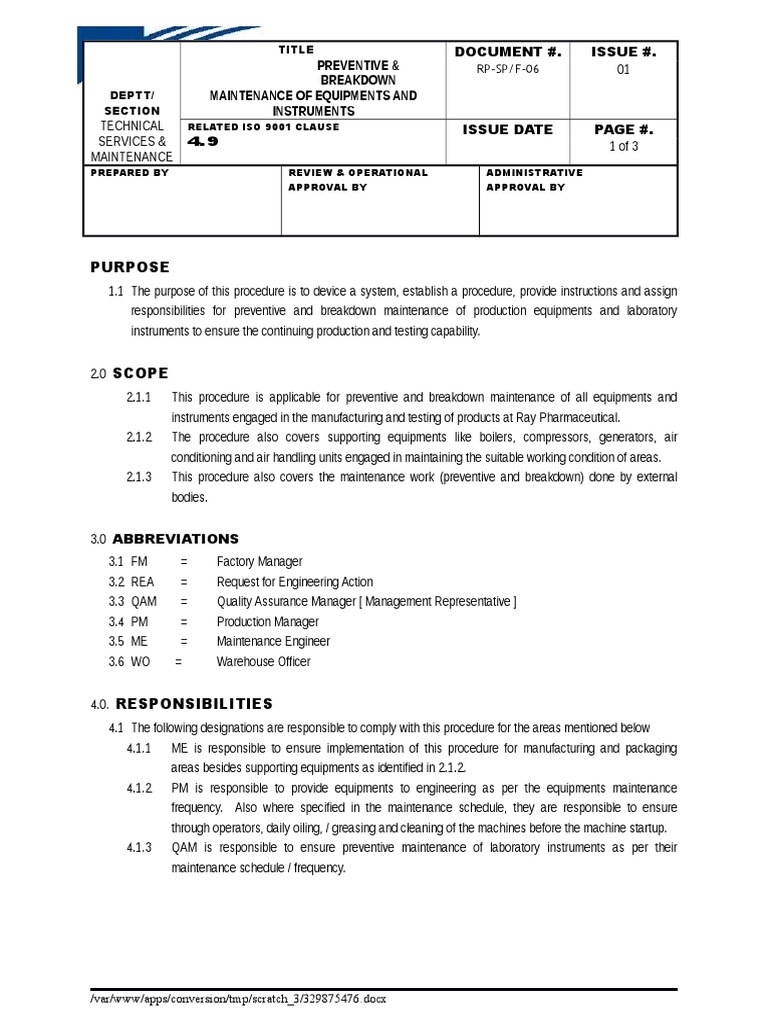 Preventive & Breakdown Maintenance Guide | PDF | Business